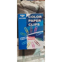 10 Boites de 100 Trombones plastifiées ACCORD Couleurs 50 mm